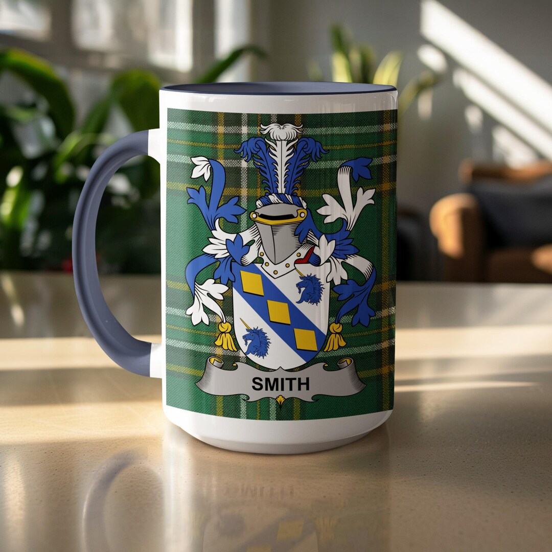 Smith Irish Coat of Arms Mug, Family Crest Tartan, Irish Surname Gift ...