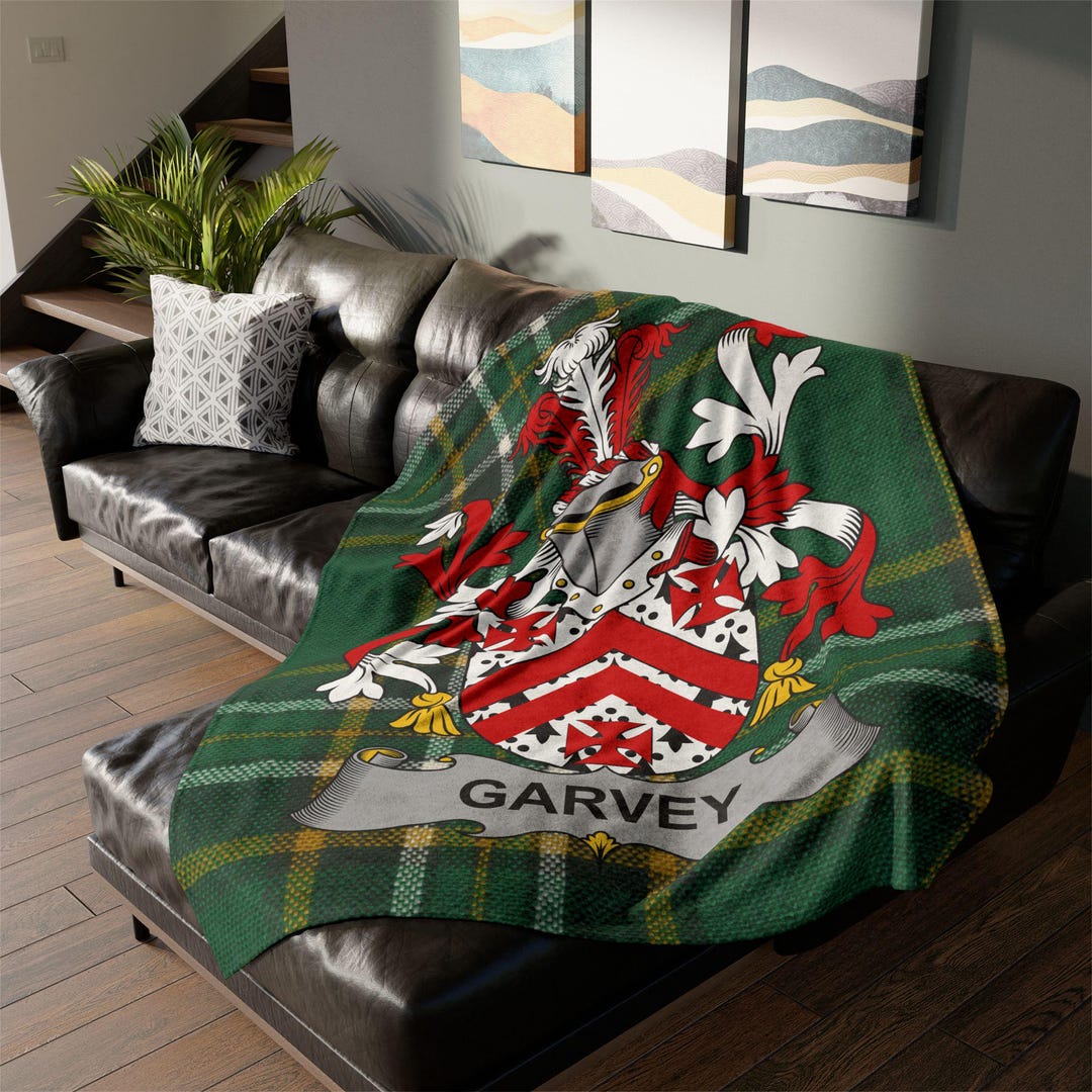 Garvey Coat of Arms Blanket, Irish Family Name Throw, Heritage Surname ...