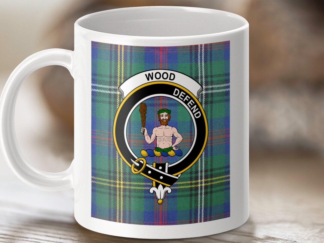 Wood Clan Crest Tartan Mug, Scottish Family Gift, Customize Clan ...
