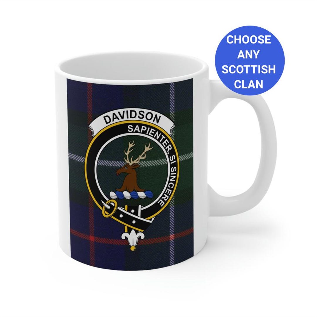 Davidson Scottish Clan Crest Tartan Background Mug, Unique Clan ...