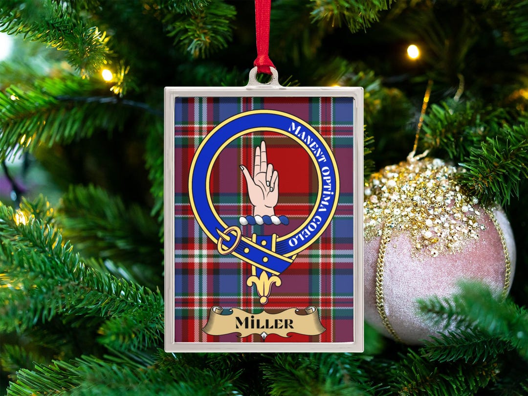 Miller Clan Crest Ornament: Tartan Background, Scottish Family, Coat of ...