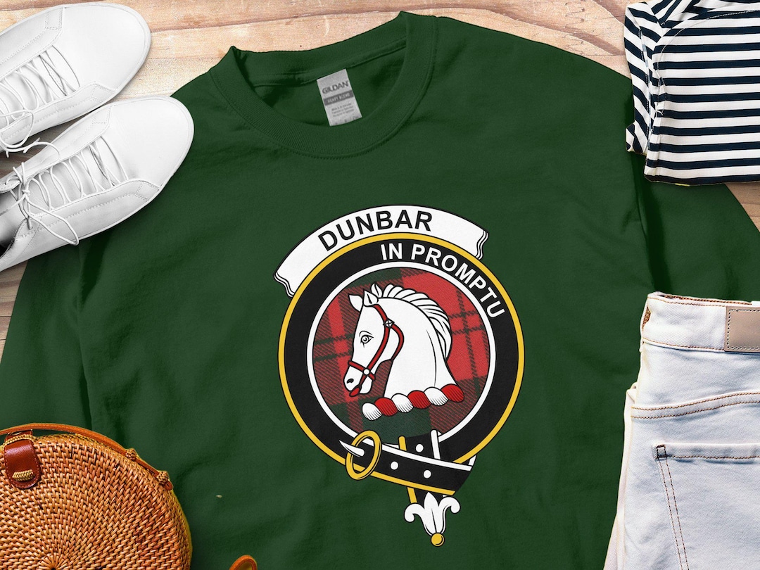 Dunbar Clan Crest Tartan Background T-shirt, Dunbar Scottish Heritage ...