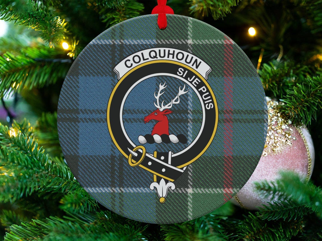 Colquhoun Scottish Clan Crest Christmas Ornament on Tartan Background ...