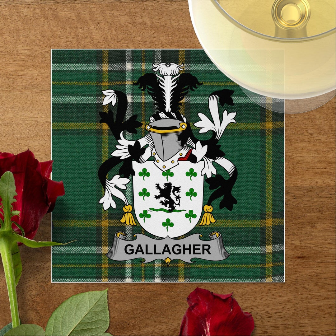 Gallagher Coat of Arms Beverage Napkin, Irish Tartan Luncheon Napkin ...