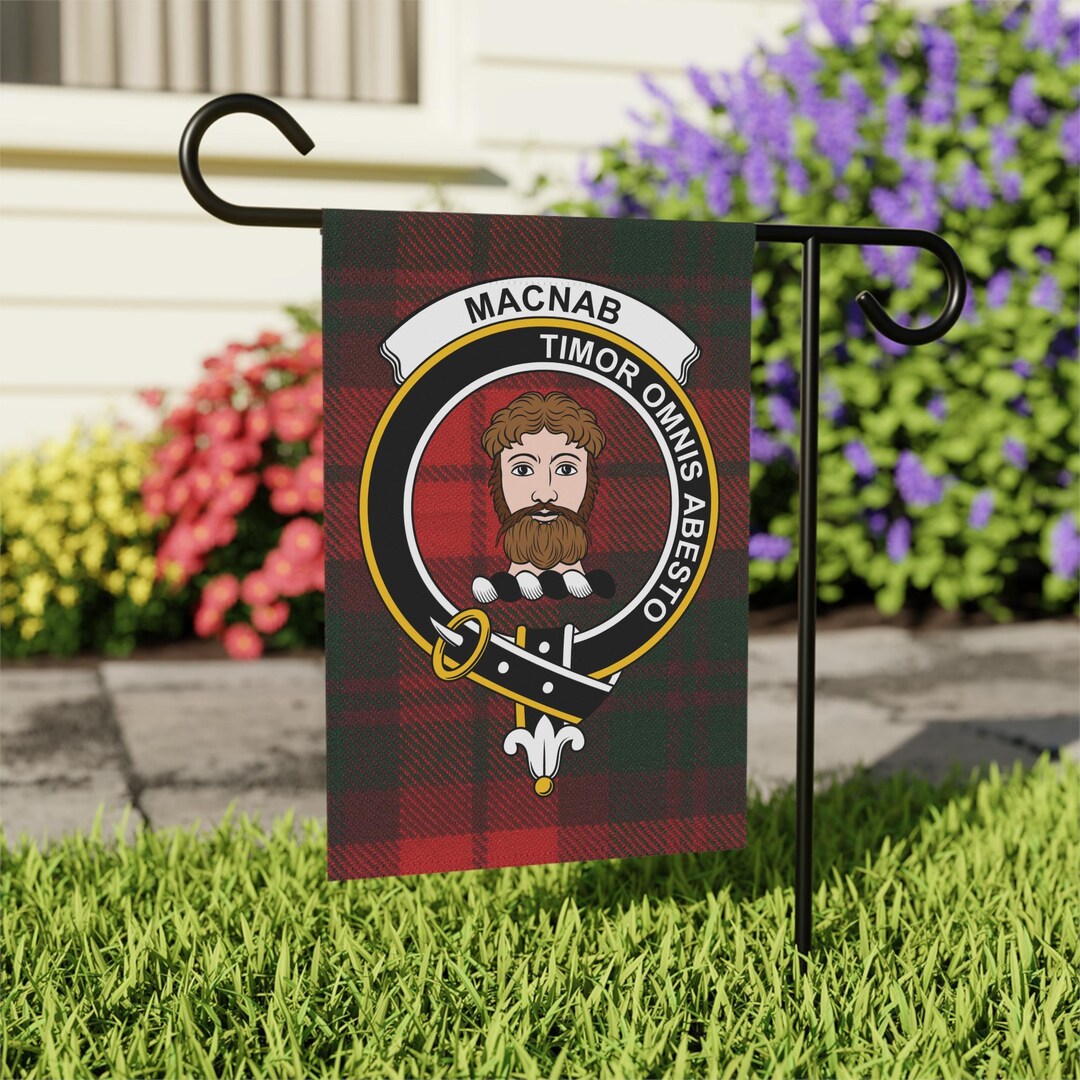 Macnab Scottish Clan Crest, Tartan Background Garden Flag, Timor Omnis ...