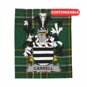Carrell Irish Coat of Arms Blanket, Tartan Background Family Crest ...