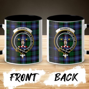 Scottish Clan Russell Mug, Family Crest Coffee Cup, Virtus Sine Macula ...