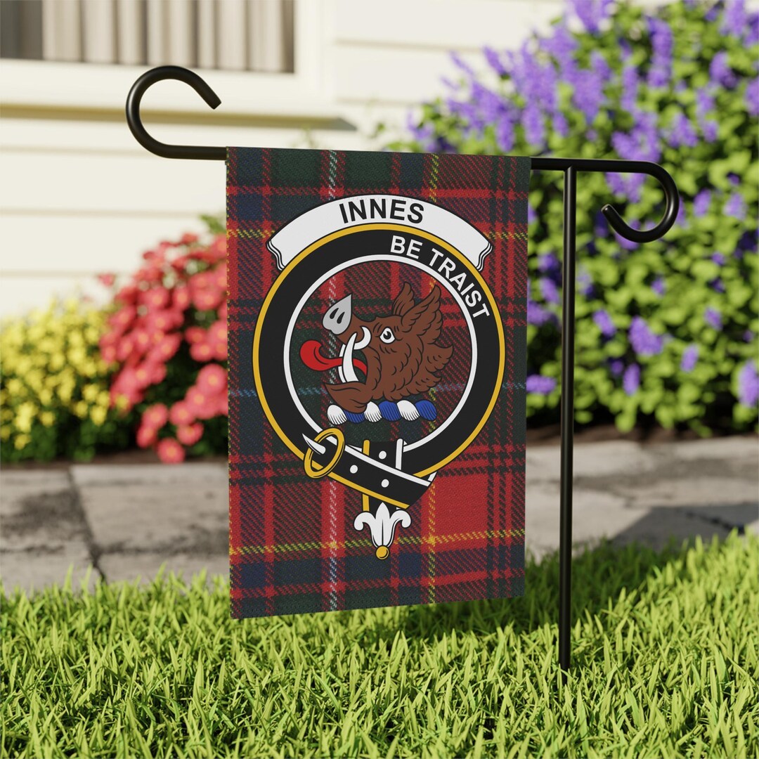 Innes Scottish Clan Crest on Tartan Background Garden Banner Flag, Clan ...
