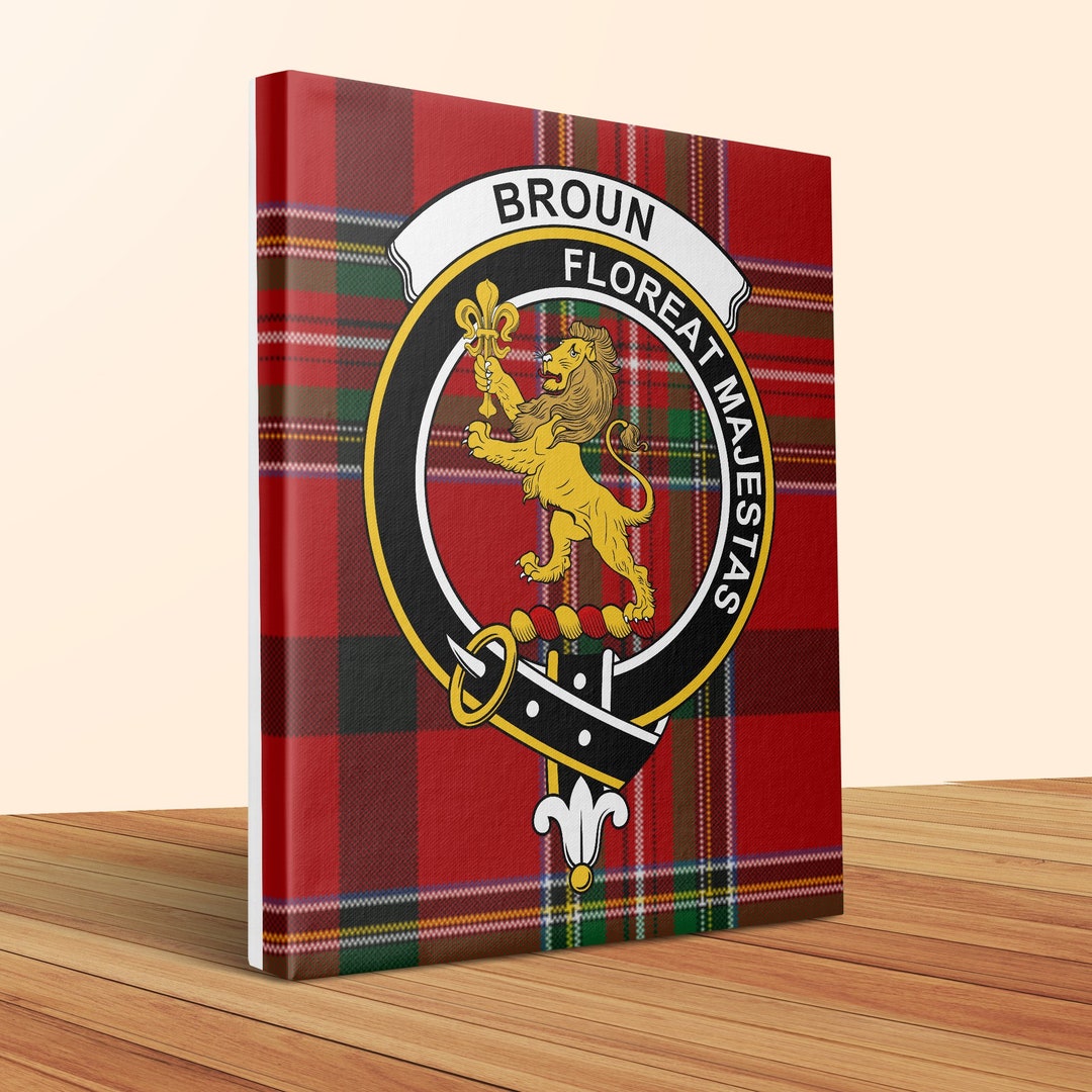 Broun Clan Tartan Wall Art, Scottish Crest on Plaid Background ...