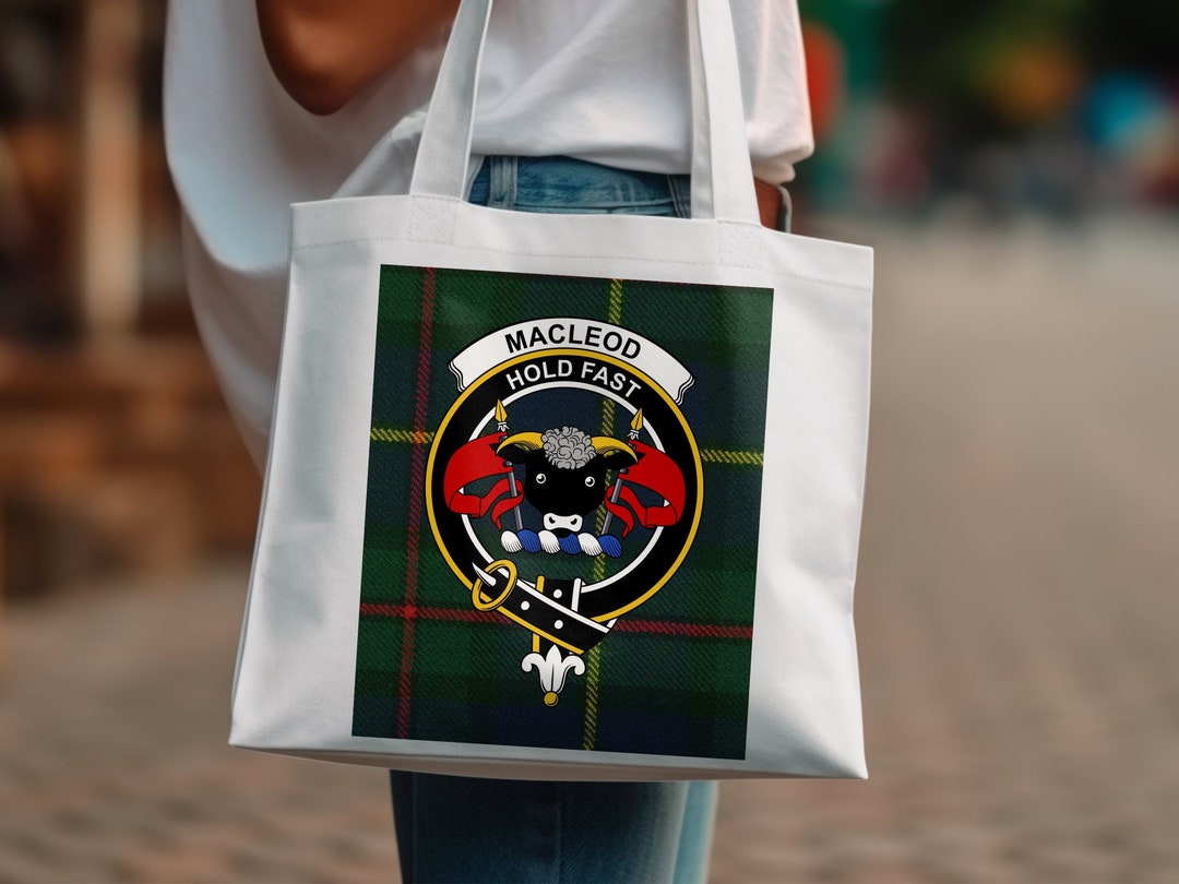 Macleod Clan Scottish Tartan Tote Bag, Highland Cow and Crest, Hold ...