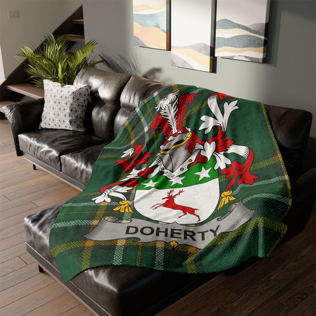 Doherty Family Crest Blanket, Irish Surname Coat of Arms Throw, Tartan ...