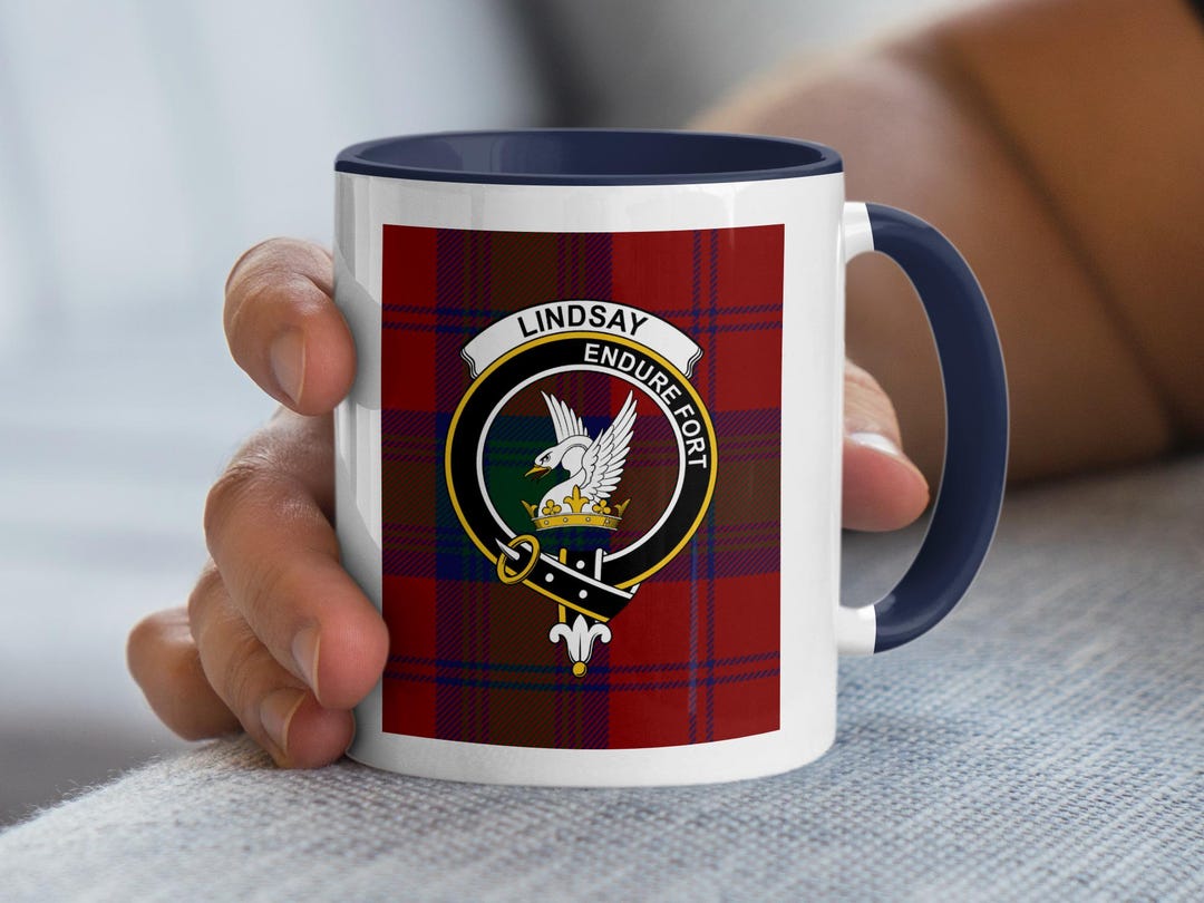 Lindsay Clan Crest Mug, Scottish Heritage, Premium Coffee Cup, Endure ...