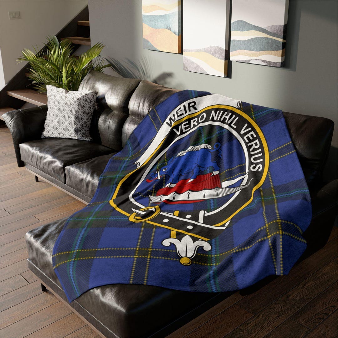 Weir Scottish Clan Crest Tartan Blanket, Soft Minky Throw, Cozy Home ...