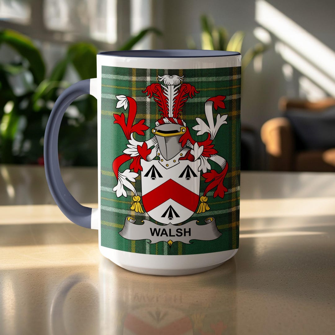 Walsh Irish Surname Mug, Coat of Arms Tartan, Irish Pride Gift, Family ...