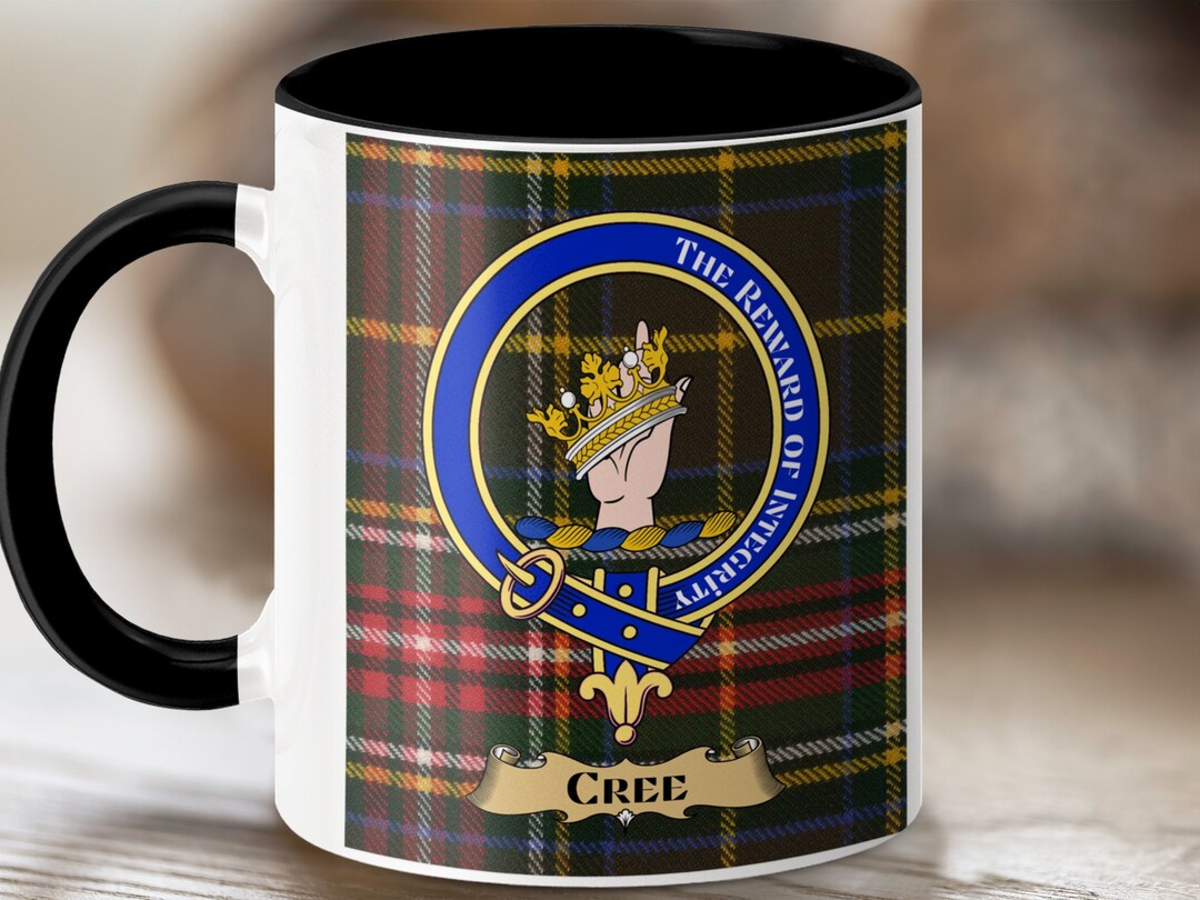 Personalized Clan Cree Scottish Tartan Mug, Custom Family Crest Mug ...