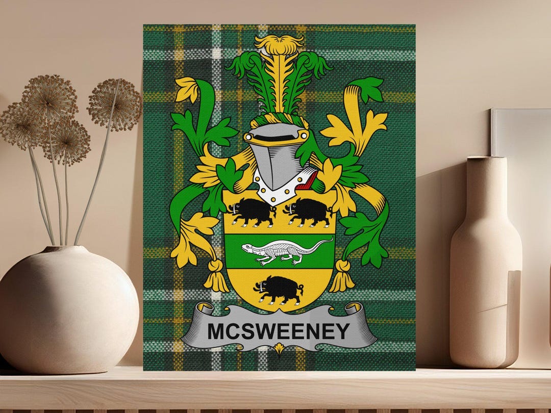 MCSWEENEY Irish Surname Coat of Arms Canvas Wrap Irish National Tartan ...