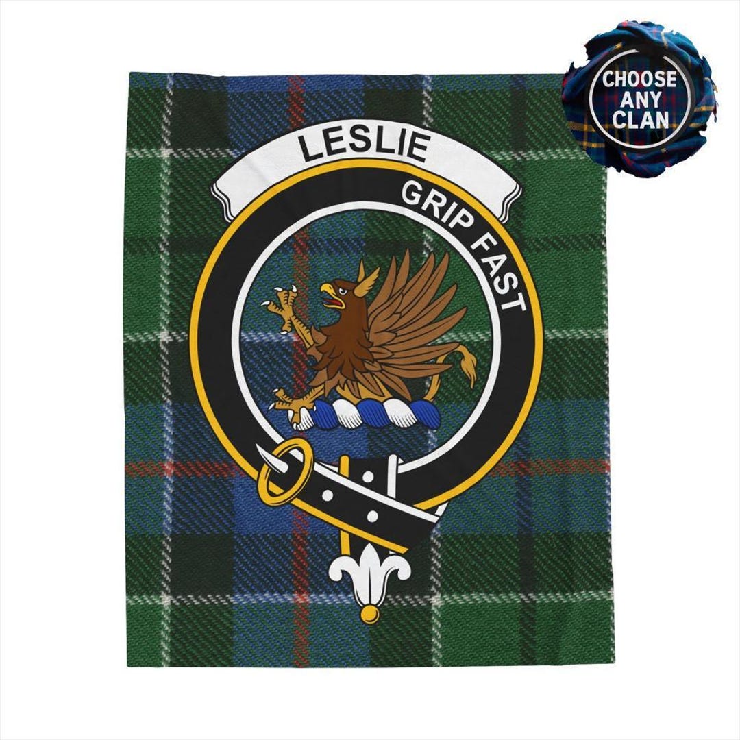 Leslie Grip Fast, Scottish Clan Crest Tartan Blanket, Personalize With ...