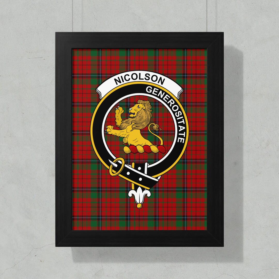 Nicholson Clan Crest, Scottish Tartan, Framed Poster, Scotland Heritage ...