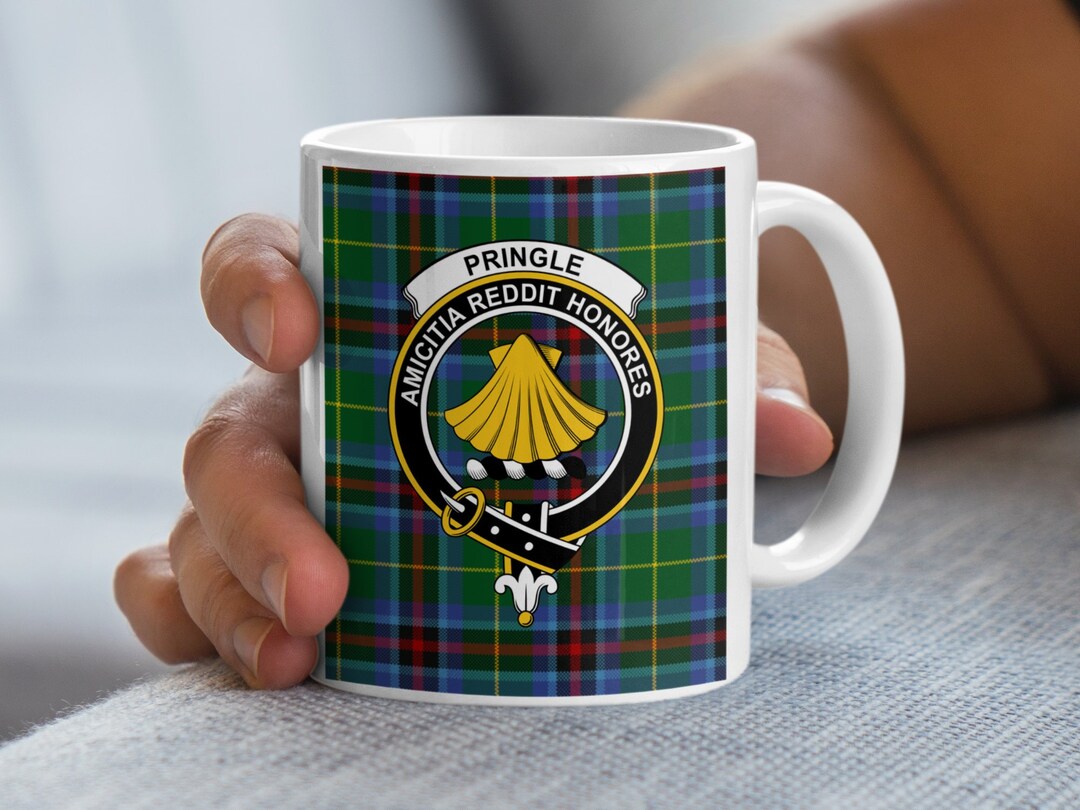 Scottish Clan Crest Tartan Mug, Pringle Clan Heritage Mug, Family Crest ...