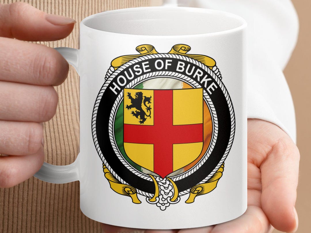 Burke Irish Coat of Arms Mug, Irish Surname Crest Coffee Mug, Irish ...
