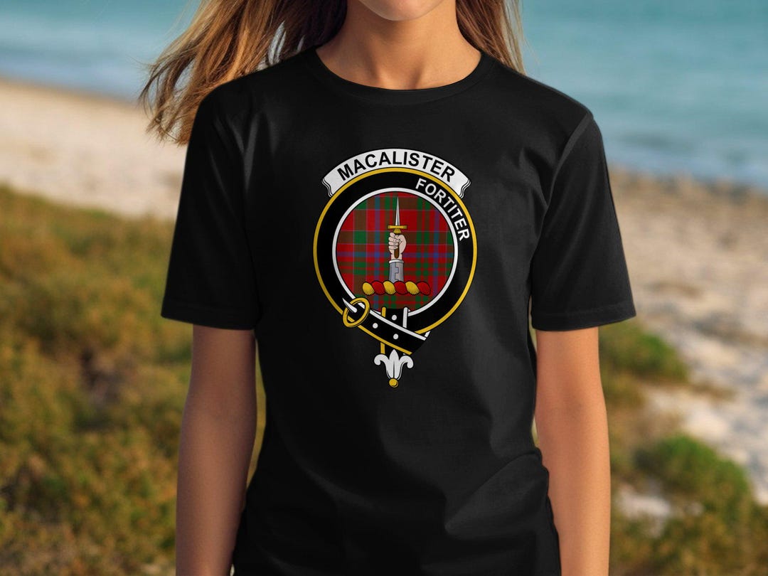 Custom Scottish Clan Crest Youth T-shirt, Tartan Background Tee, Choose ...