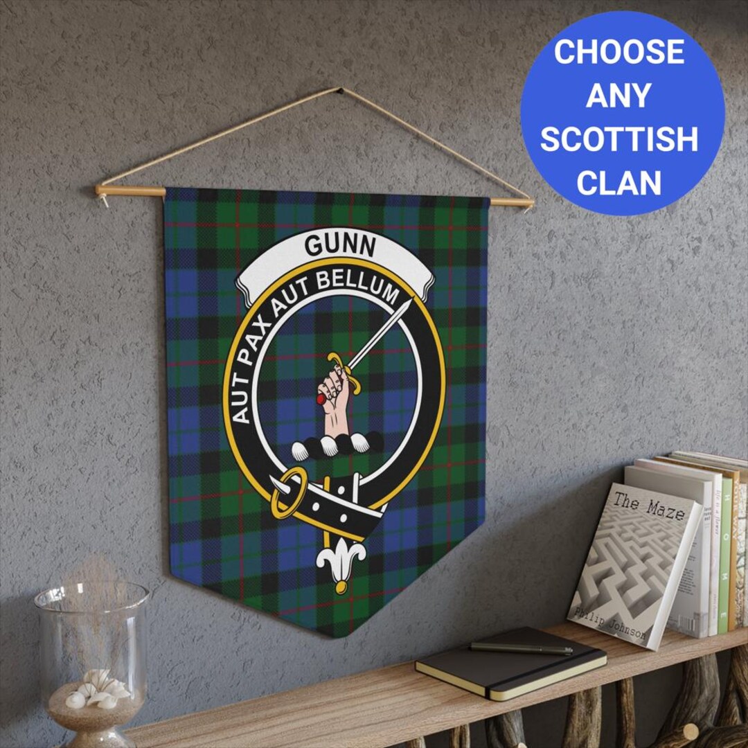 Gunn Clan Scottish Tartan Wall Pennant, Clan Gunn Crest Banner ...
