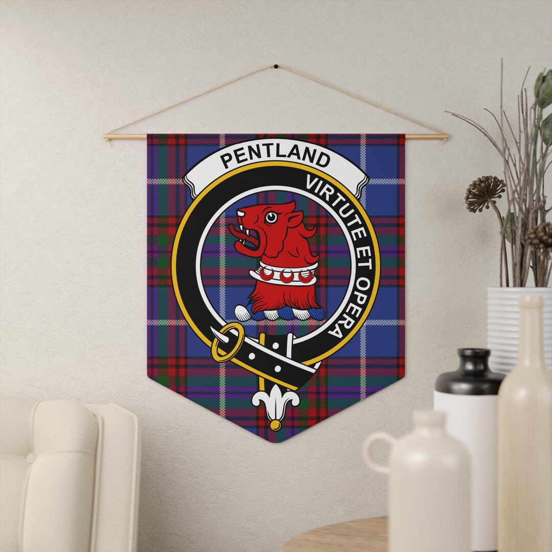 Pentland Clan Crest Tartan Pennant: Scottish Family Heritage, Red Boar ...