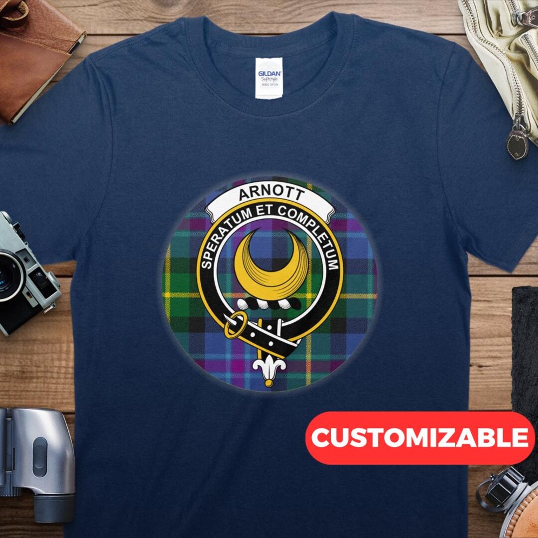 Arnott Scottish Clan Crest T-shirt, Clan Arnott Emblem on Tartan ...