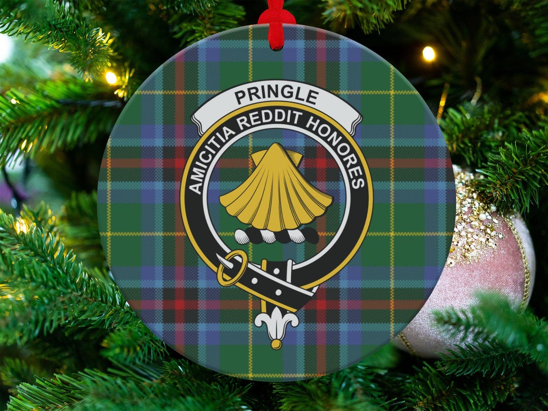 Pringle Scottish Clan Crest Christmas Ornament Tartan Background 1 or 2 ...