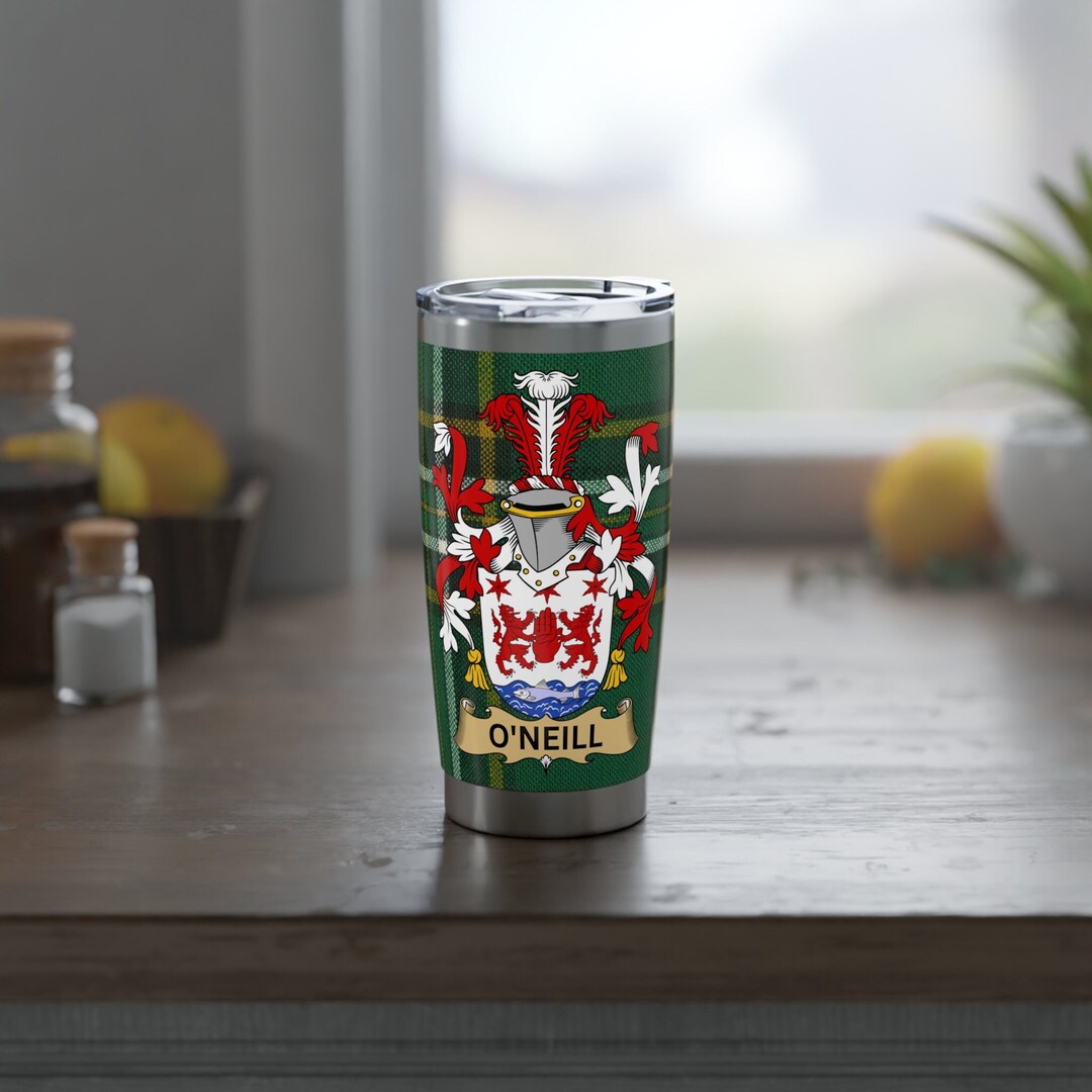 O'neil Family Coat of Arms Travel Tumbler, Irish Ancestry Travel Mug ...