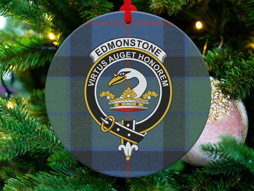Scottish Clan Edmonstone Crest Christmas Ornament on Tartan Background ...