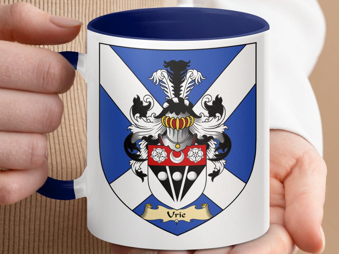 Urie Scottish Clan Mug, Clan Coat of Arms on Scottish St Andrews Flag ...
