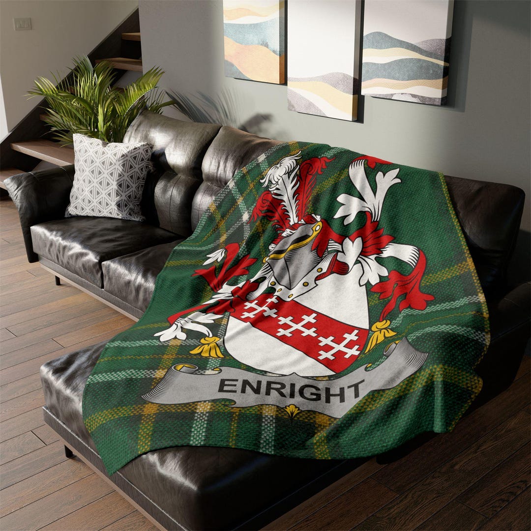 Enright Irish Surname Coat of Arms Blanket, Irish National Tartan ...