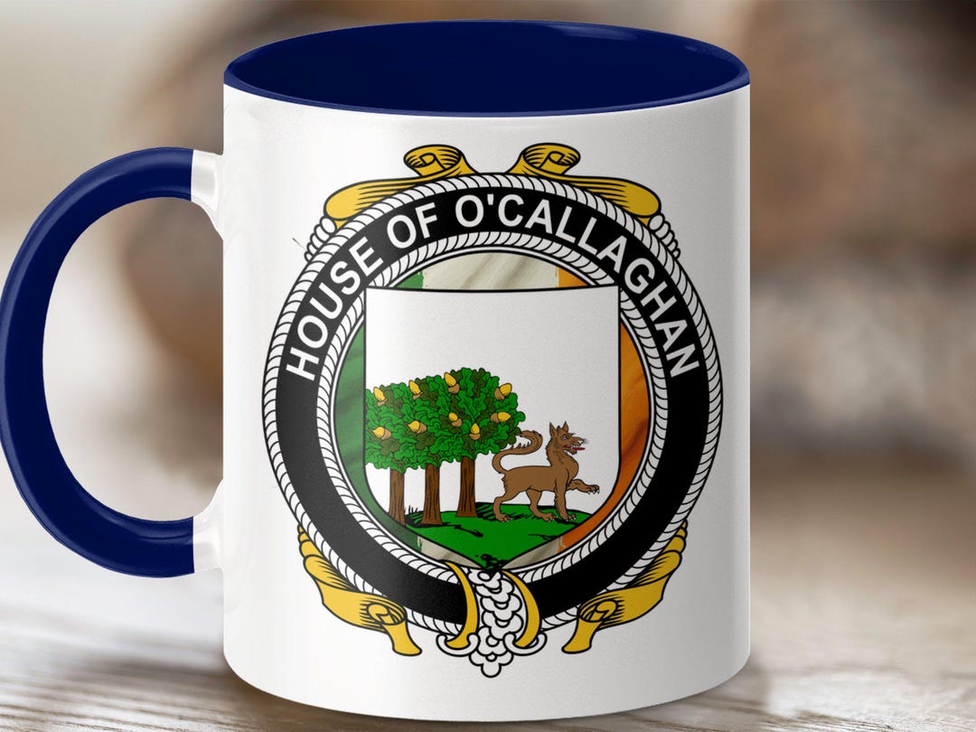 O'callaghan Crest With Irish Flag Mug, Family Crest Coat of Arms Mug ...
