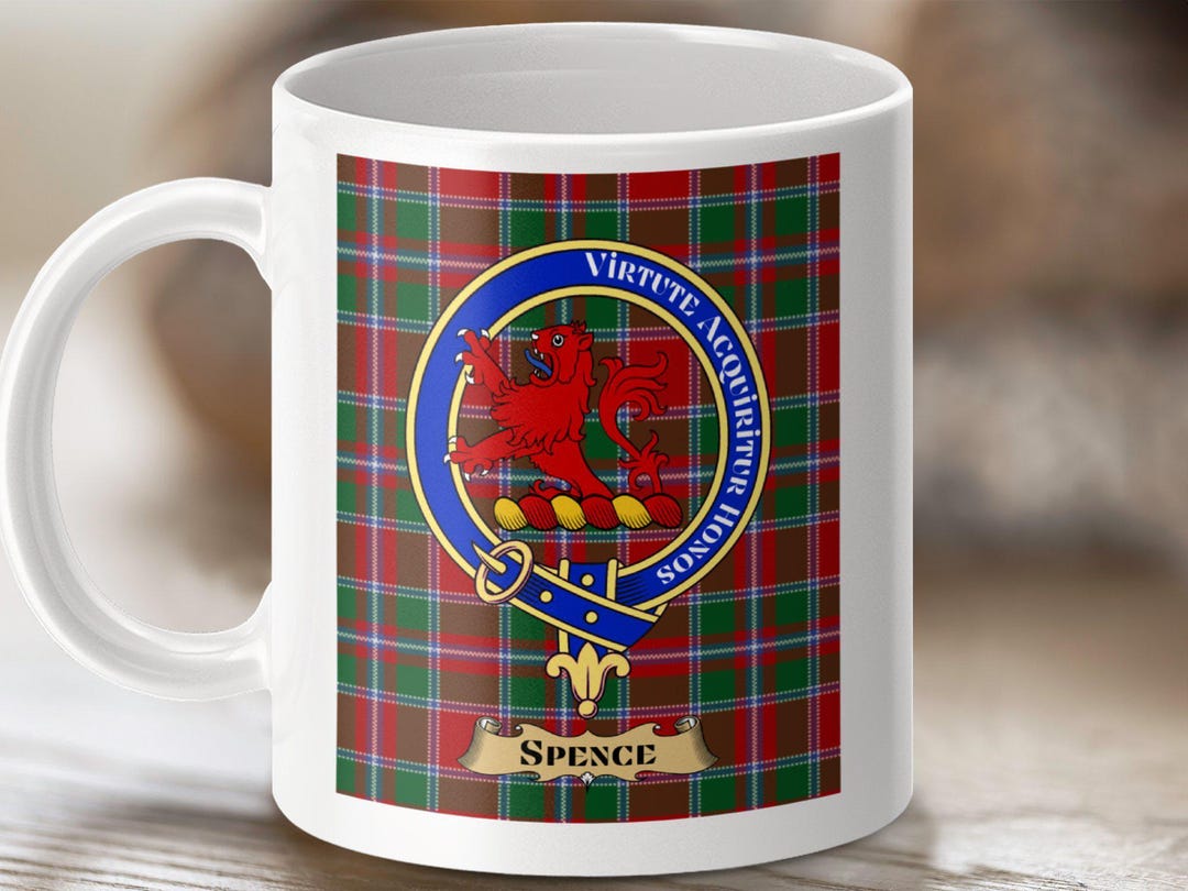 Spence Scottish Clan Crest Mug, Tartan Background Clan Mug, Scottish ...