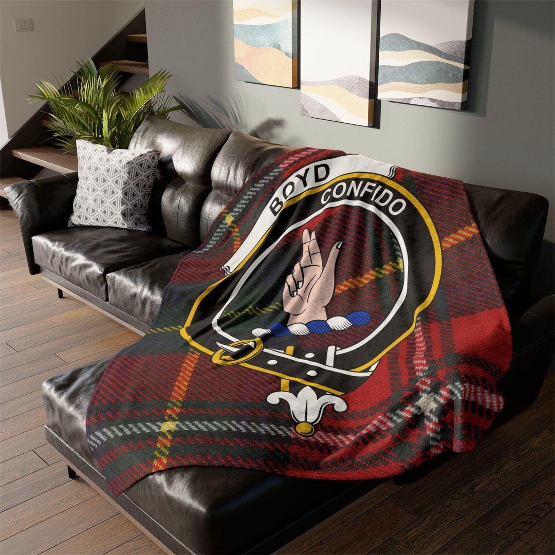 Boyd Scottish Clan Crest Tartan Blanket, Soft Scottish Tartan Minky ...