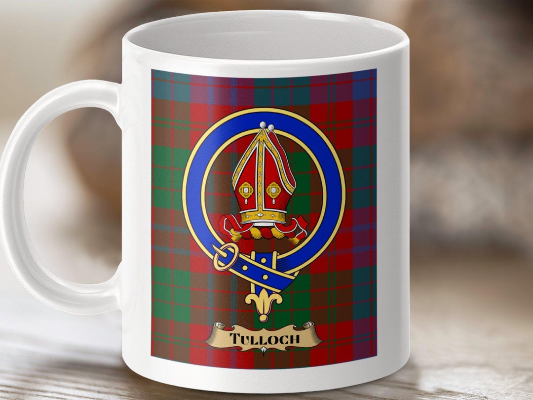 Tulloch Scottish Clan Crest Mug, Clan Tulloch Tartan Background, Family ...