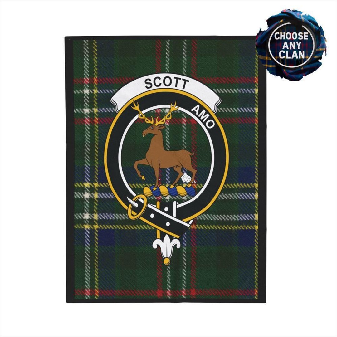 Scott Clan Crest on Tartan Background Blanket, Cozy Scottish Heritage ...