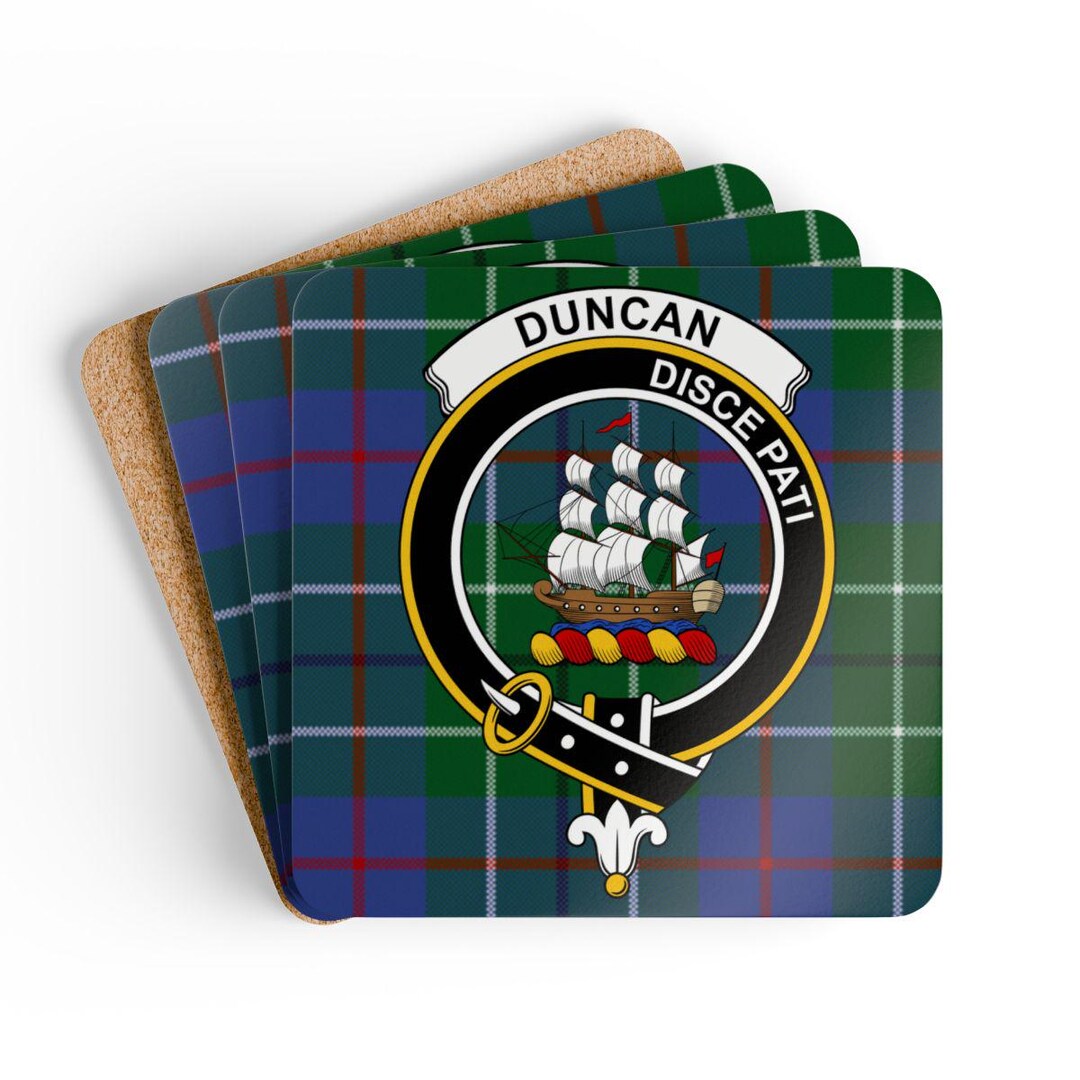 Duncan Coaster Set: Tartan Design, Boat Crest, Scottish Clan Heraldry ...