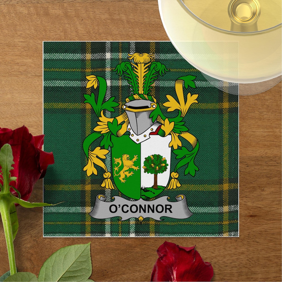 O'connor Family Crest on Irish Tartan Beverage Napkins for Weddings and ...