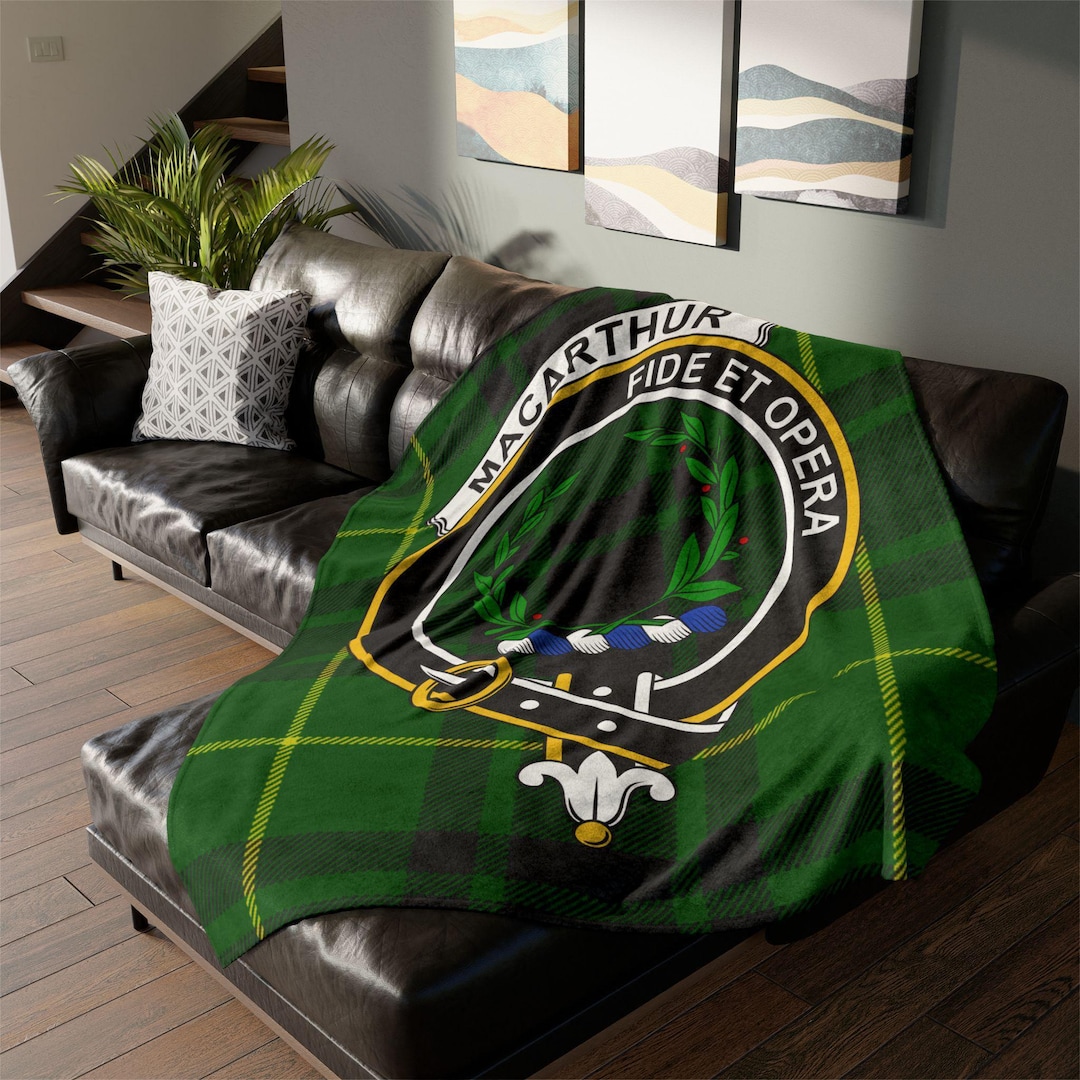 Macarthur Clan Crest Tartan Blanket, Scottish Heritage Blanket, Cozy ...