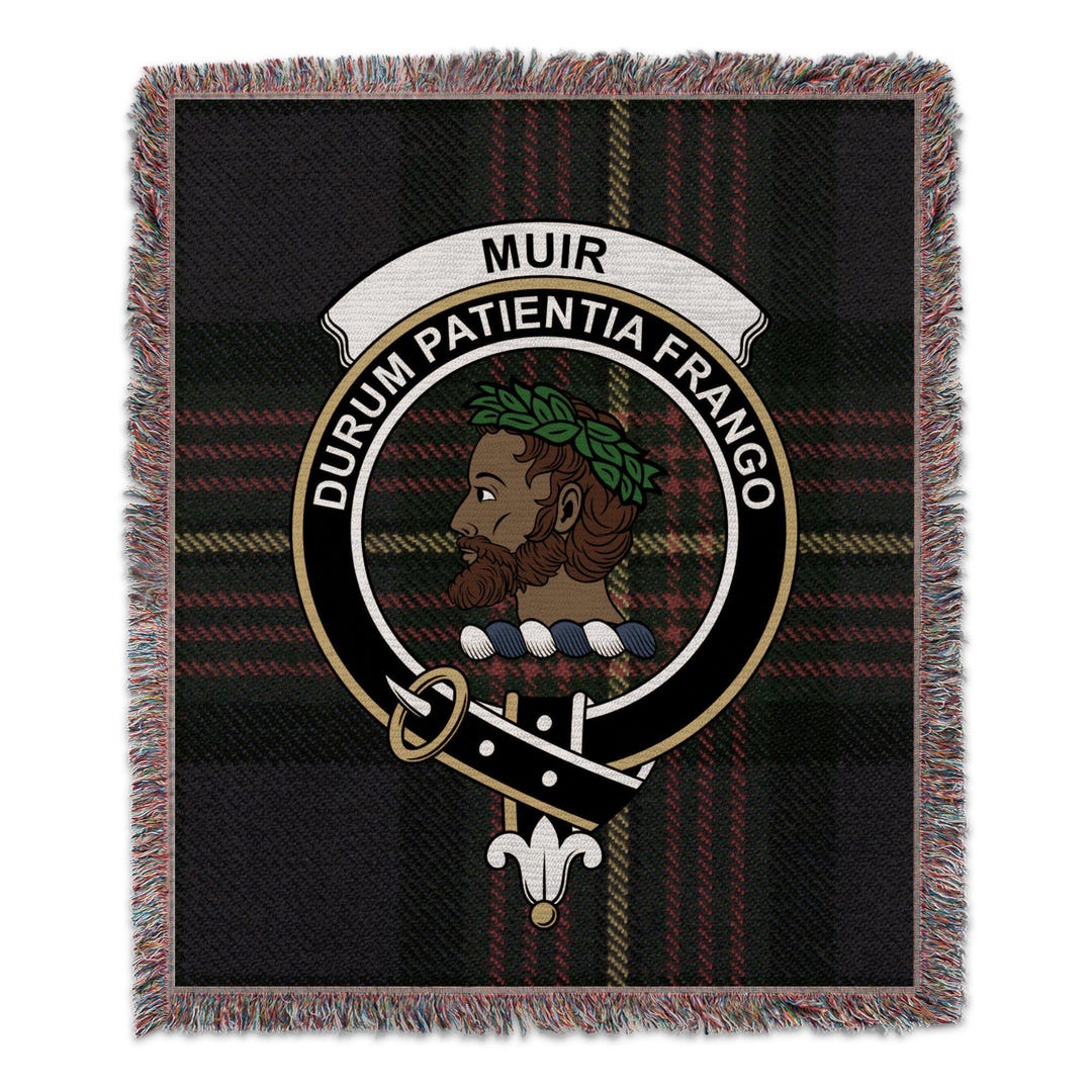 Muir Scottish Clan Crest Blanket, Tartan Background Woven Blanket, Muir ...