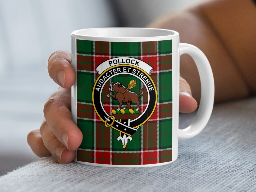 Pollock Clan Crest Mug, Scottish Heritage Mug, Clan Pollock Tartan ...