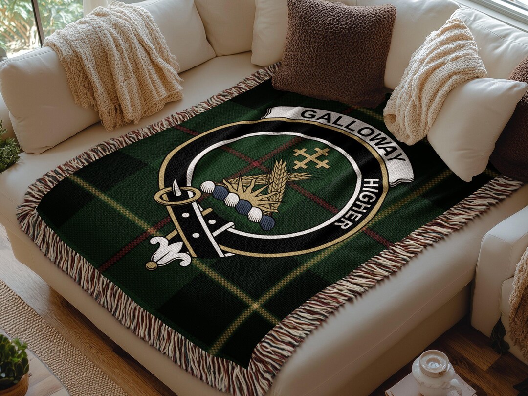 Galloway Scottish Clan Woven Blanket, Tartan Crest Embroidered Throw ...