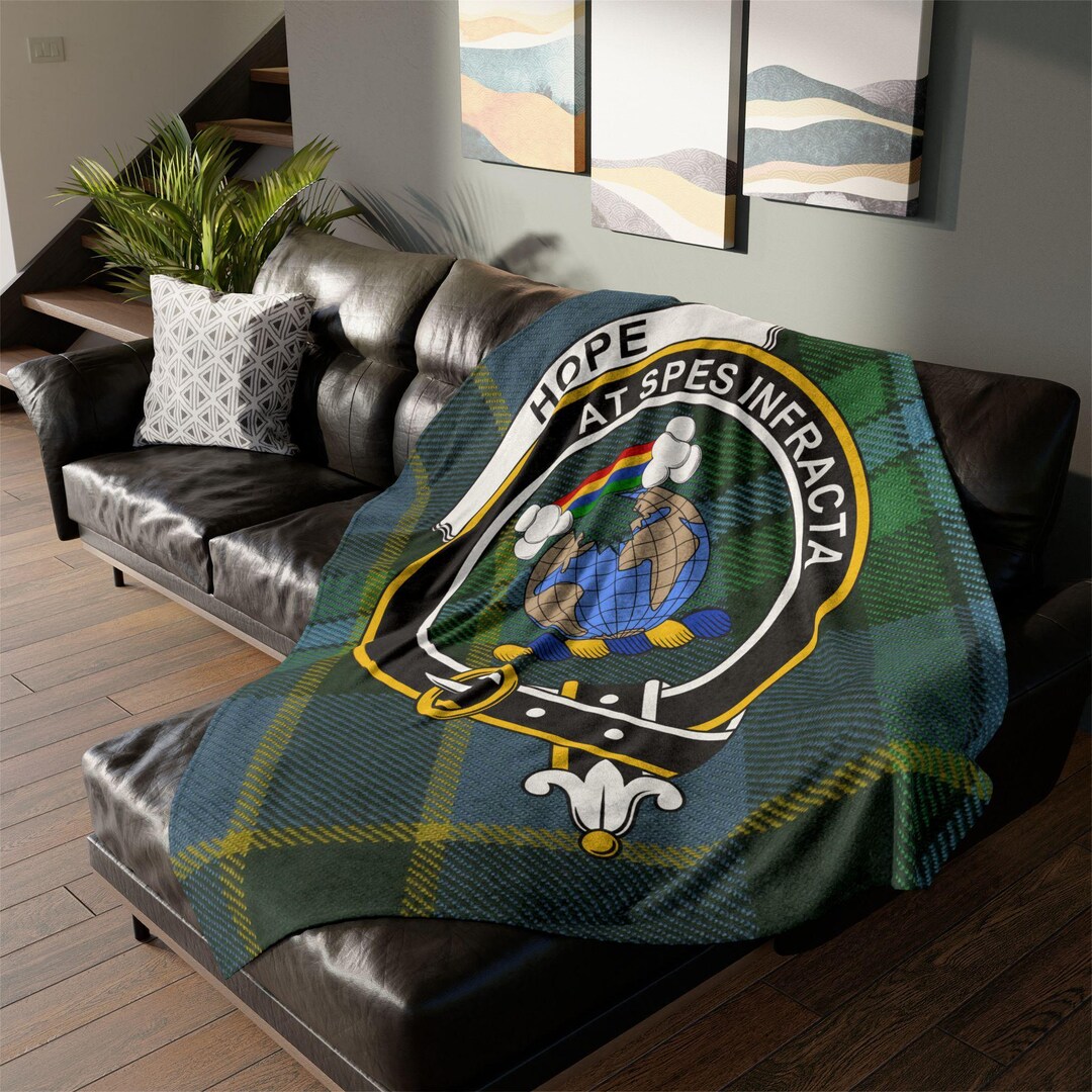 Hope Scottish Clan Crest Tartan Soft Polyester Minky Blanket, Scottish ...