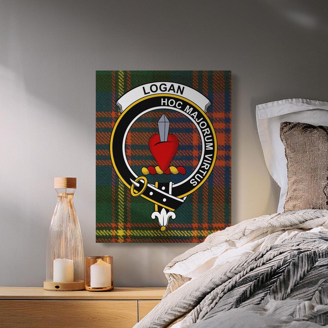 Logan Scottish Clan Crest, Tartan Background Canvas Wrap, Highland ...