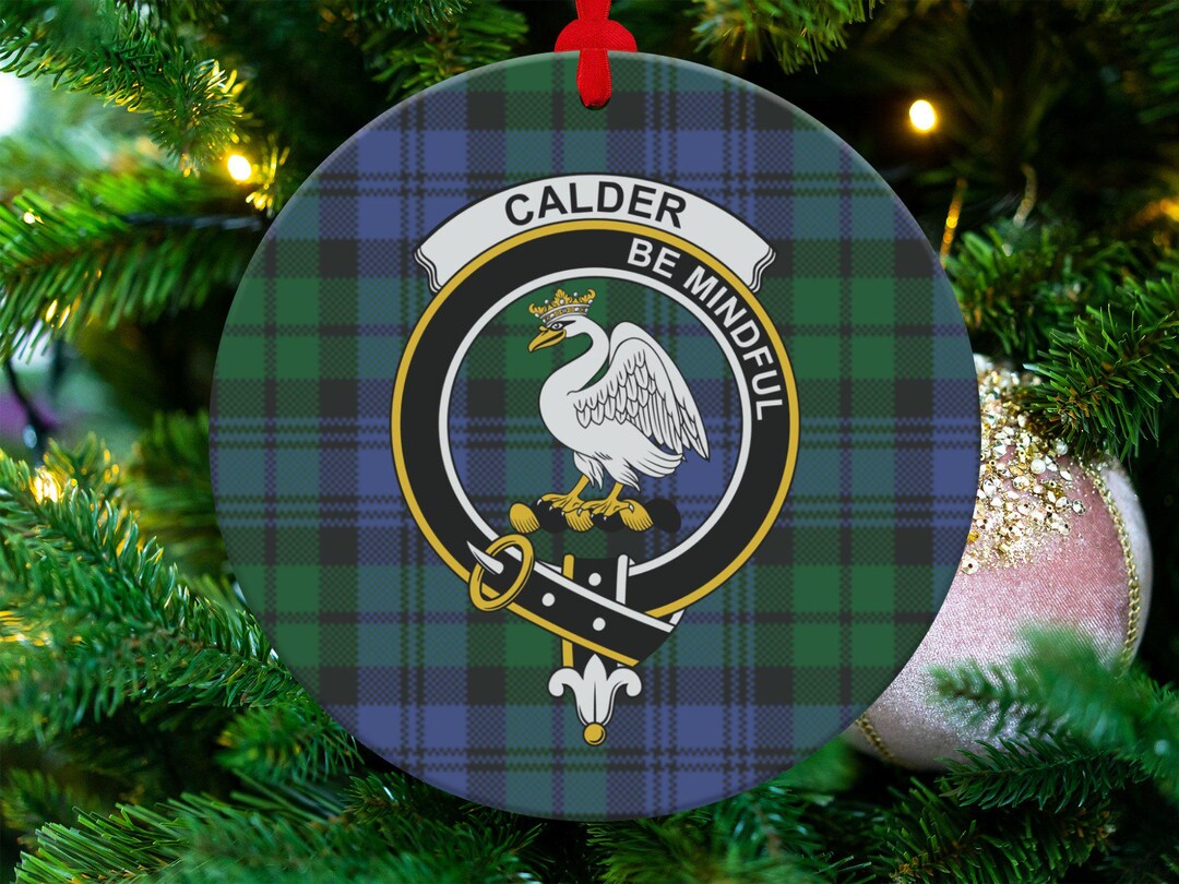 Calder Clan Crest Christmas Ornament, Tartan Background, Double Sided ...
