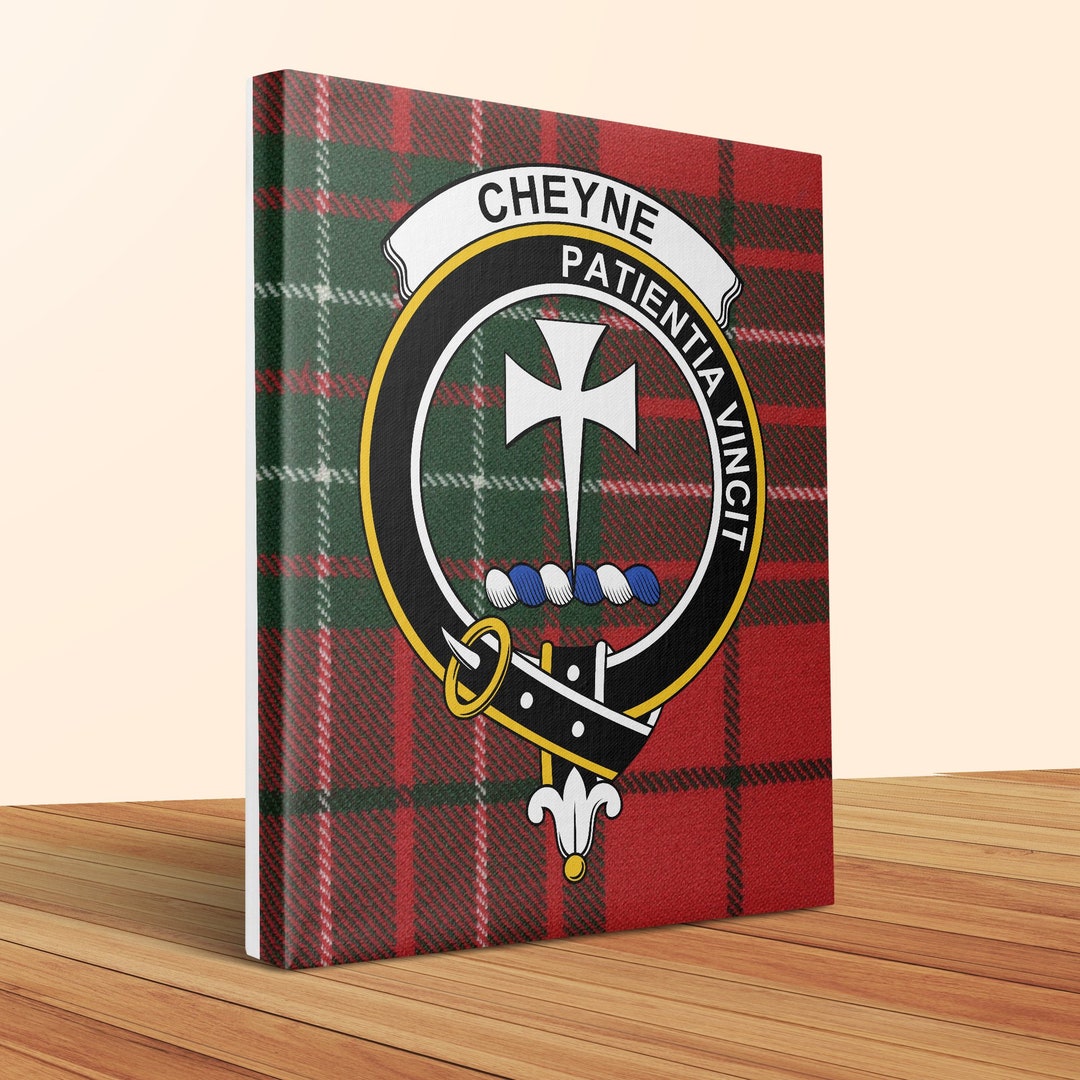 Cheyne Family Crest on Tartan Background, Scottish Heritage Wall Art ...