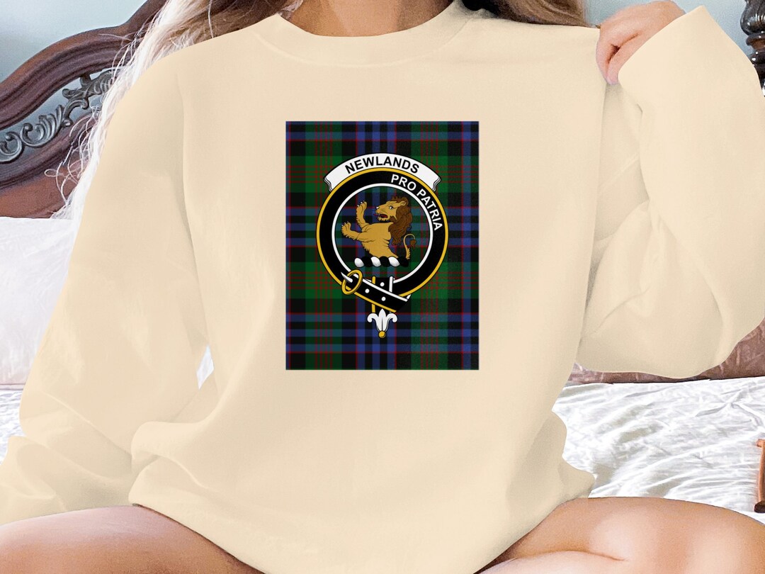 Scottish Clan Newlands Crest Apparel, Lion Tartan Background Unisex T ...