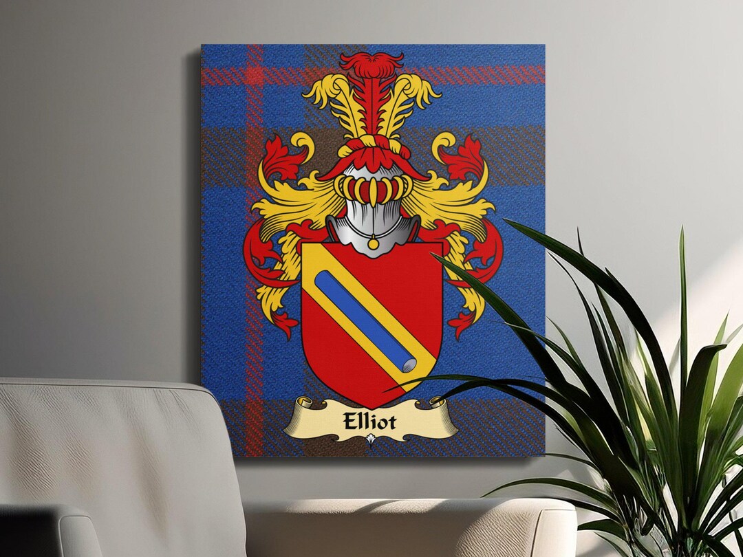 Elliot Scottish Clan Coat of Arms Tartan Canvas Wrap, Heritage Art Wall ...